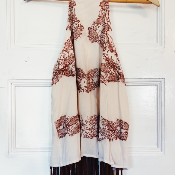 Blu Pepper | Tops | Nwt Blu Pepper Cream Halter With Maroon Embroidery ...